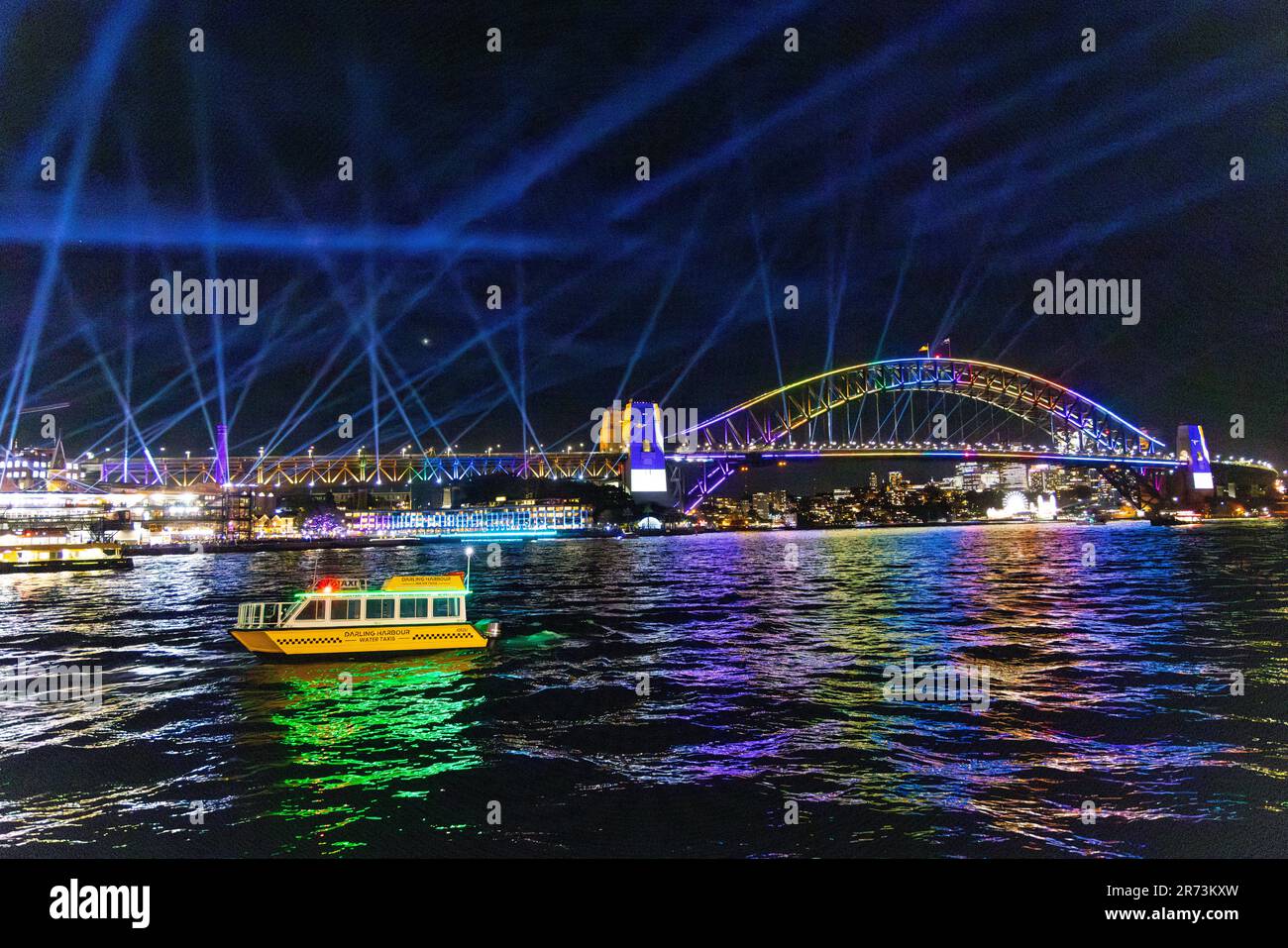 VIVID Sydney 2023. Light show in Sydney Harbour. Harbour bridge lasers ...