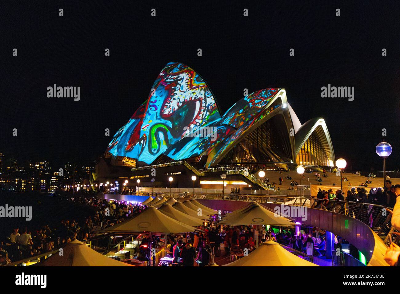 VIVID Sydney 2023. Light show and lighting of the sails of the Opera House in Sydney Harbour ...