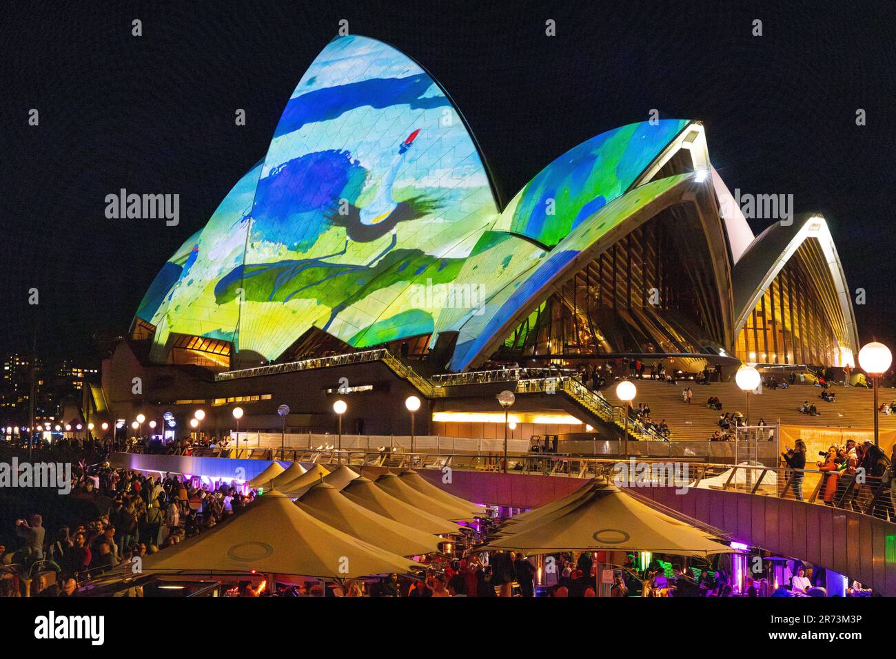 VIVID Sydney 2023. Light show and lighting of the sails of the Opera House in Sydney Harbour ...