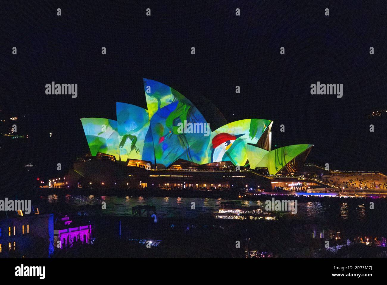 VIVID Sydney 2023. Light show and lighting of the sails of the Opera House in Sydney Harbour ...