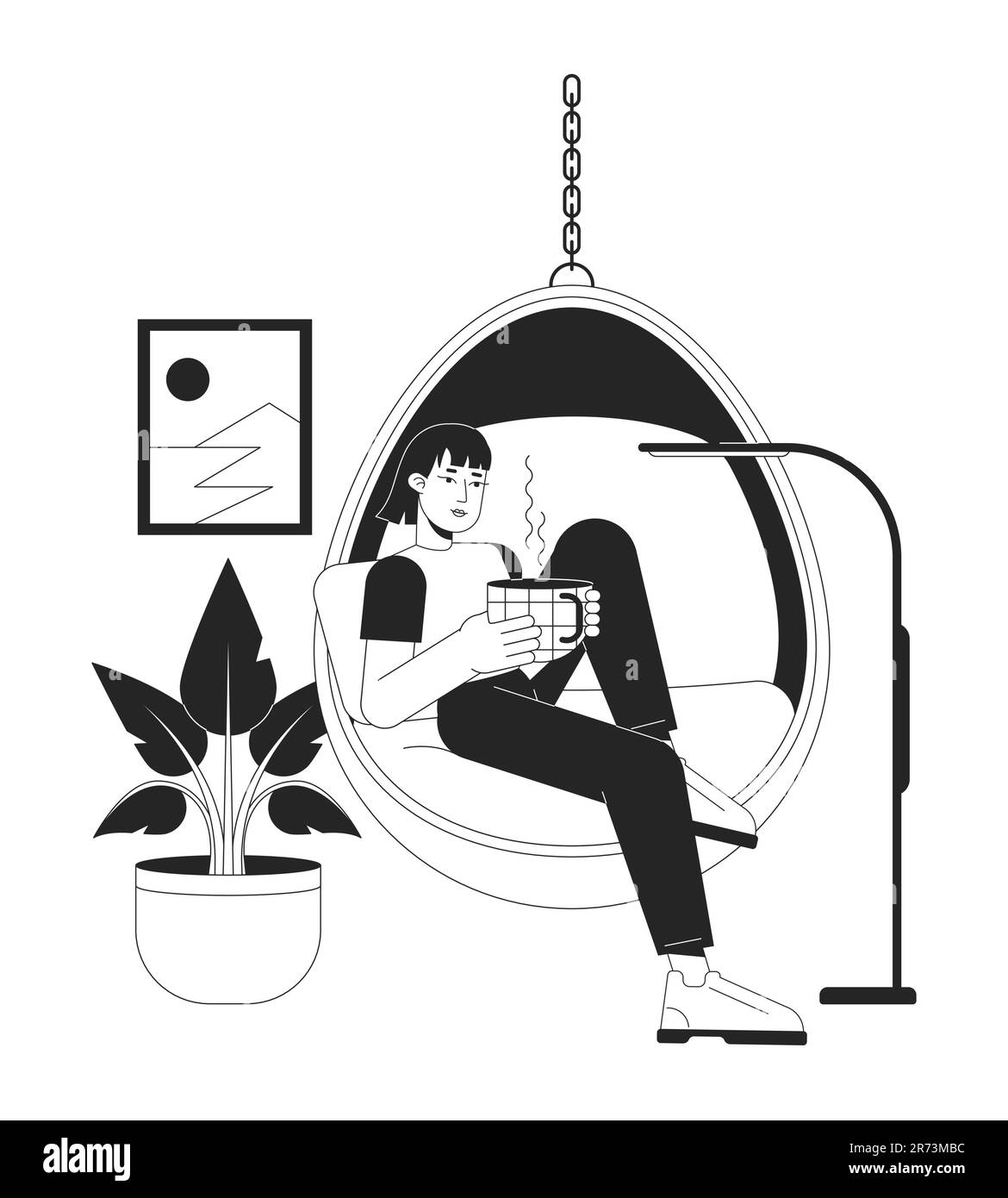 Cozy lifestyle bw vector spot illustration Stock Vector Image & Art - Alamy
