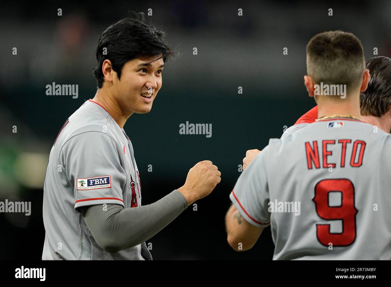 Los Angeles Angels' Shohei Ohtani, left, talks with Zach Neto (9 ... Los Angeles Angels' Shohei Ohtani, left, talks with Zach Neto (9 ...