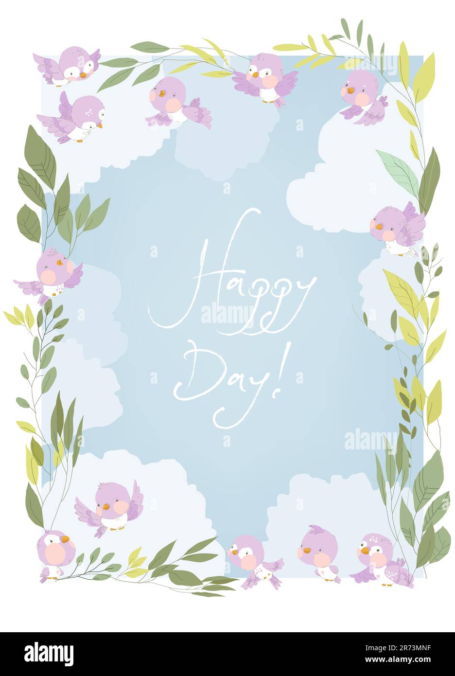 Cartoon Frame with Cute Little Birds and Plants Stock Vector Image ...