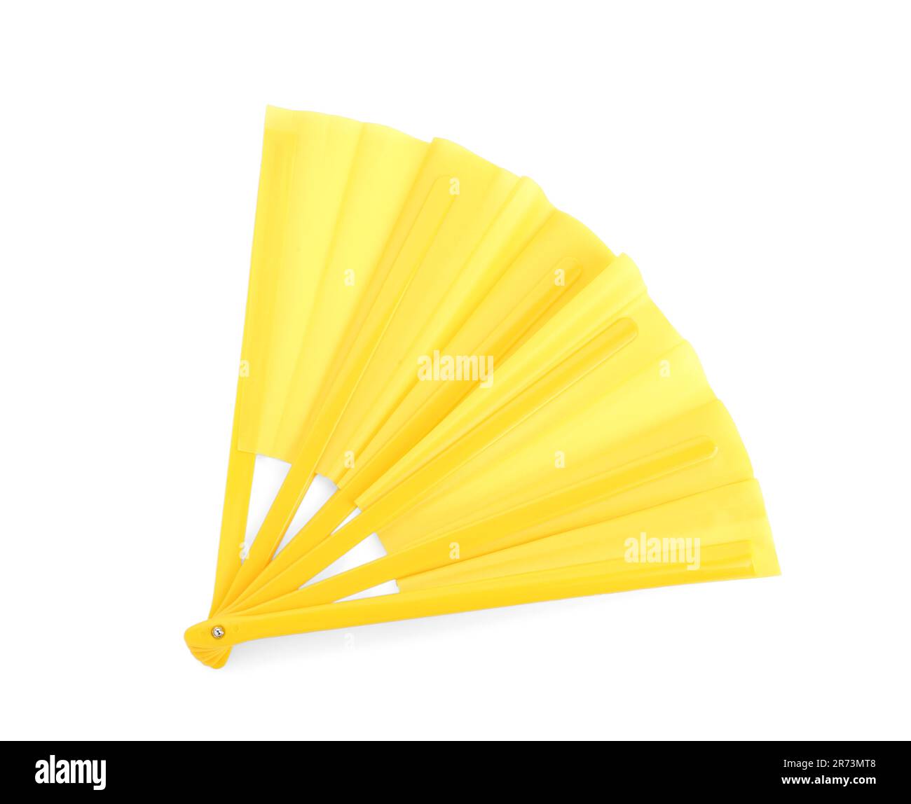 Bright yellow hand fan isolated on white, top view Stock Photo - Alamy