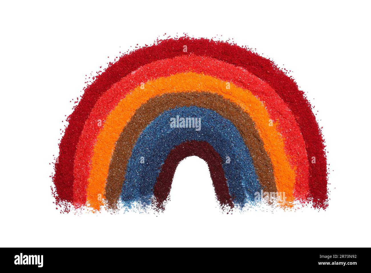 Rainbow made of different food coloring on white background, top view ...