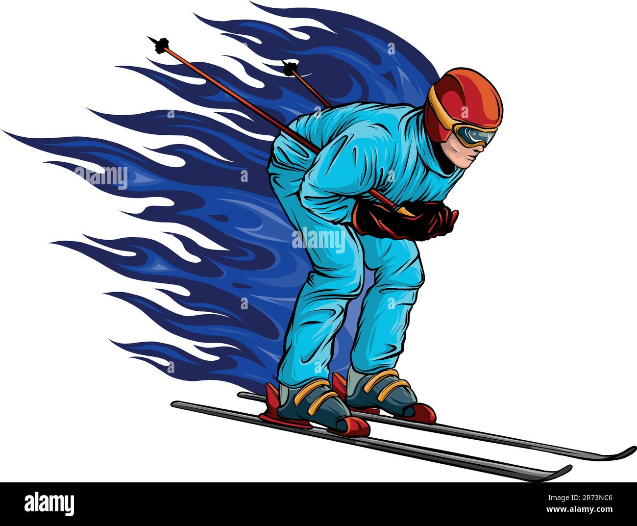 Vector illustration of skiing man colored draw Stock Vector Image & Art ...
