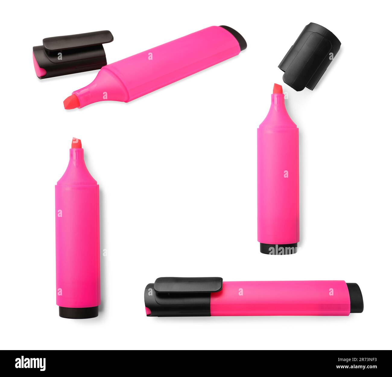 Collage with bright pink marker on white background Stock Photo - Alamy