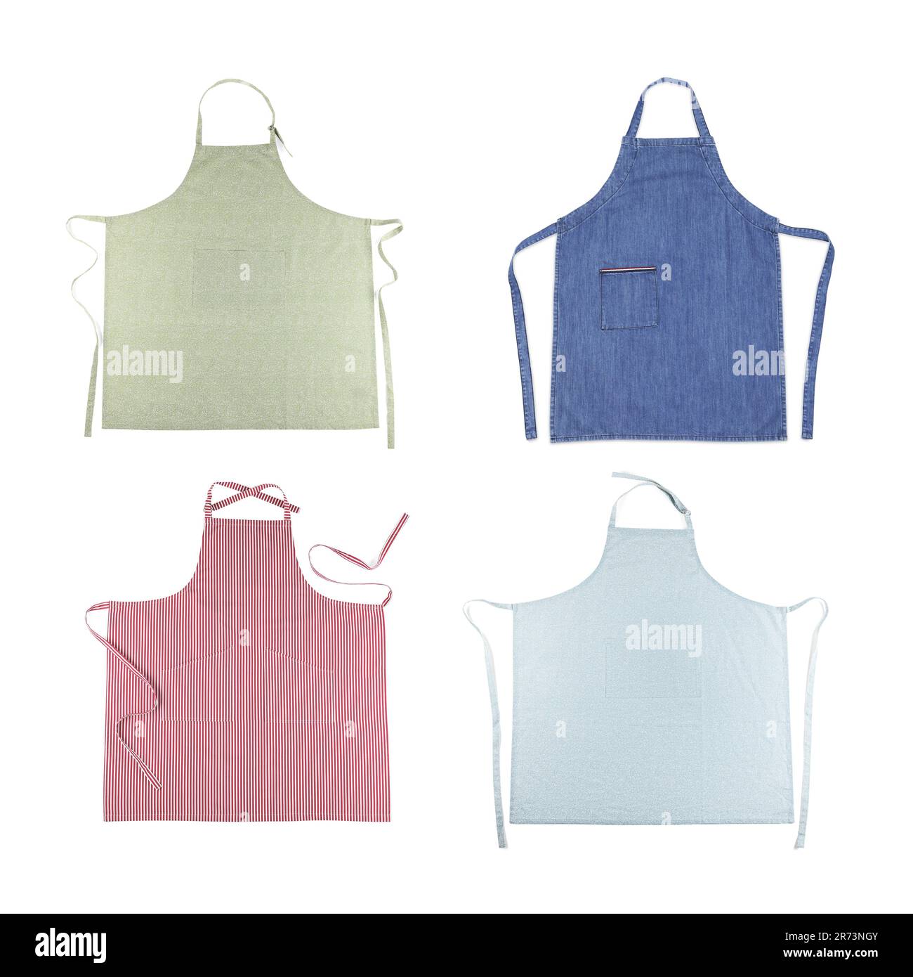 Collage with different aprons on white background, top view Stock Photo ...