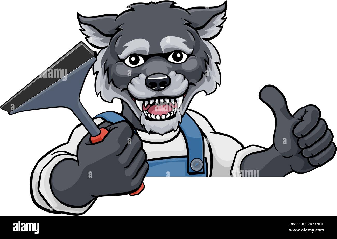 Wolf Car Or Window Cleaner Holding Squeegee Stock Vector Image & Art ...