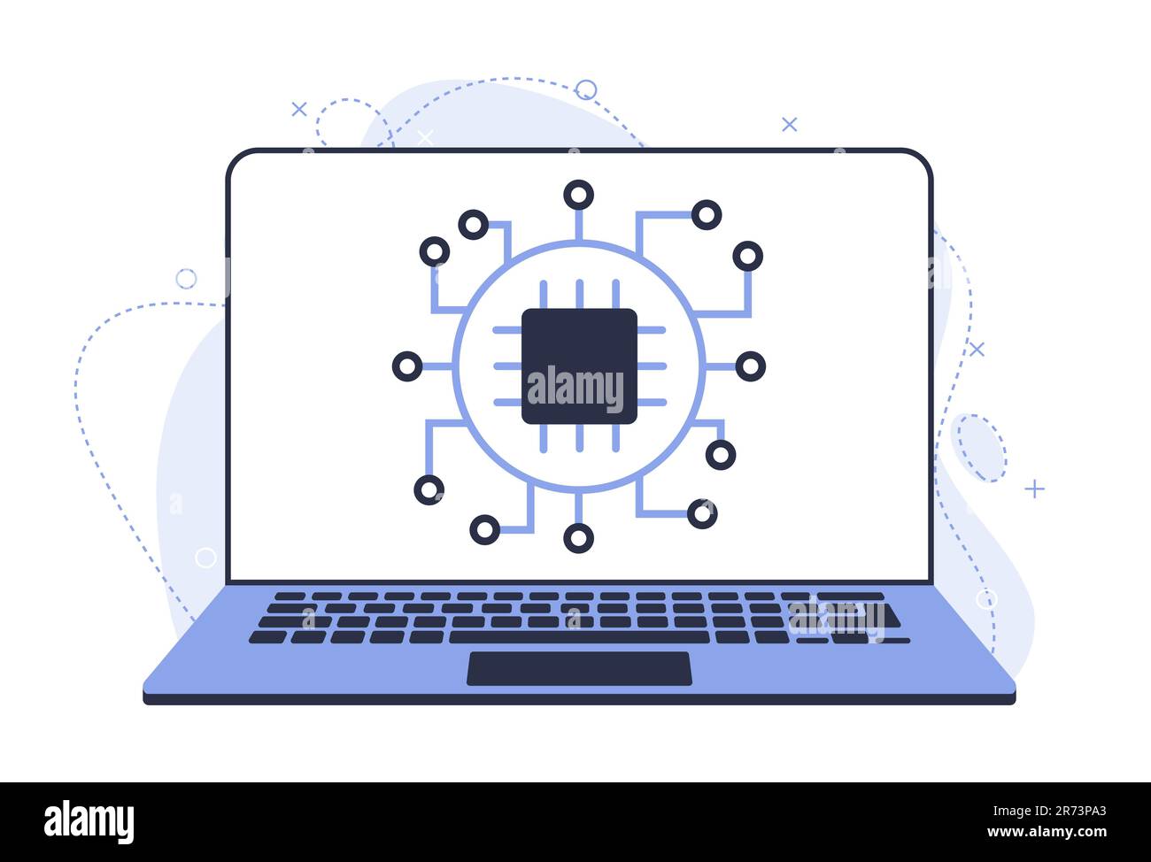 Illustration of a laptop with an updated chip. New software version ...
