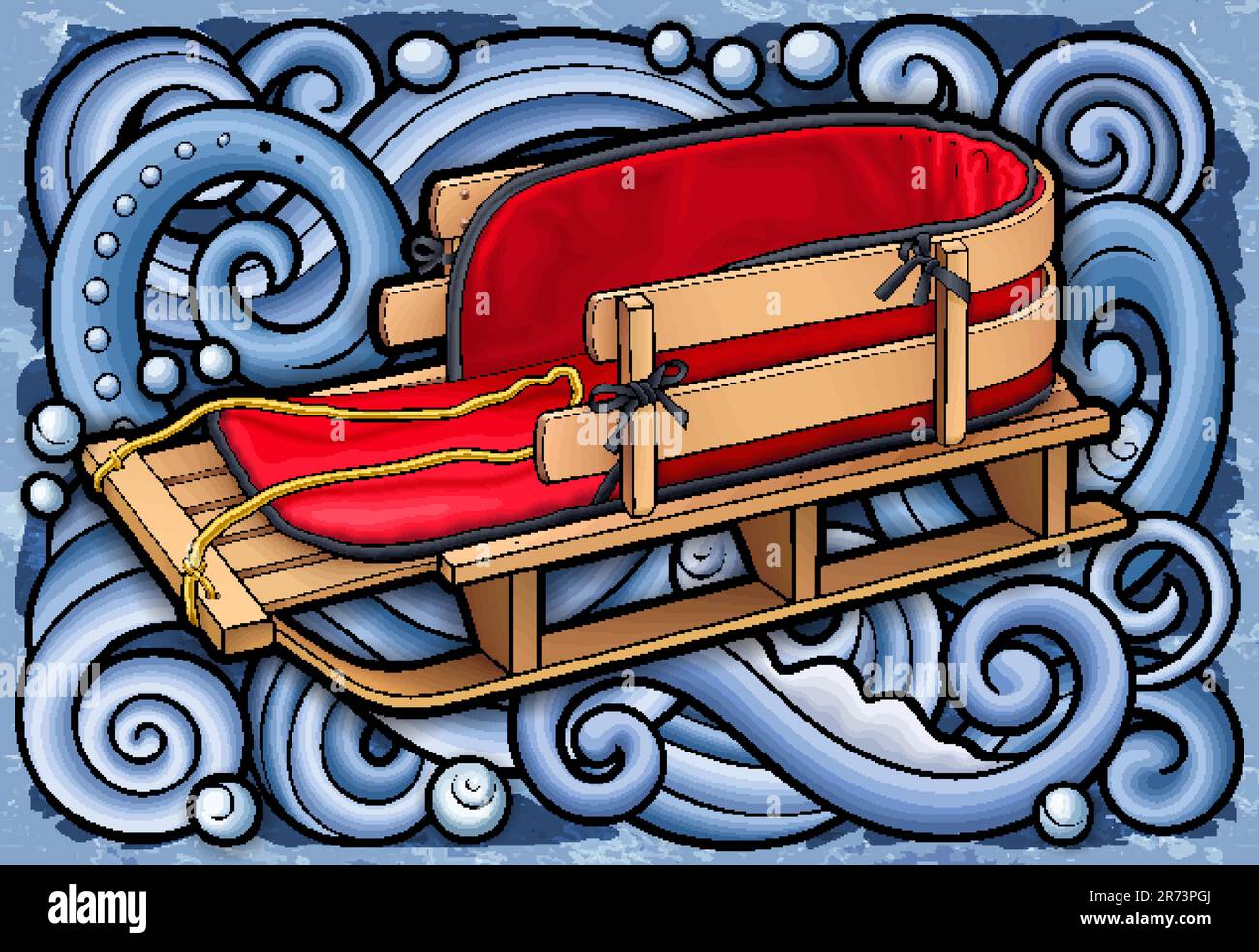 Cartoon cute doodle hand drawn sled illustration. Winter amusement ...