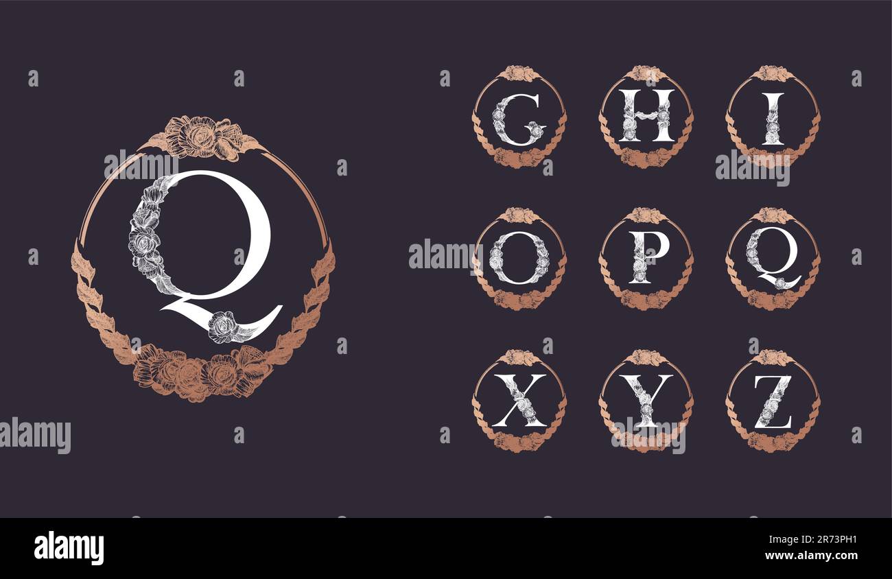 Collection of botanical, initial, letter female logos with rose organic ...
