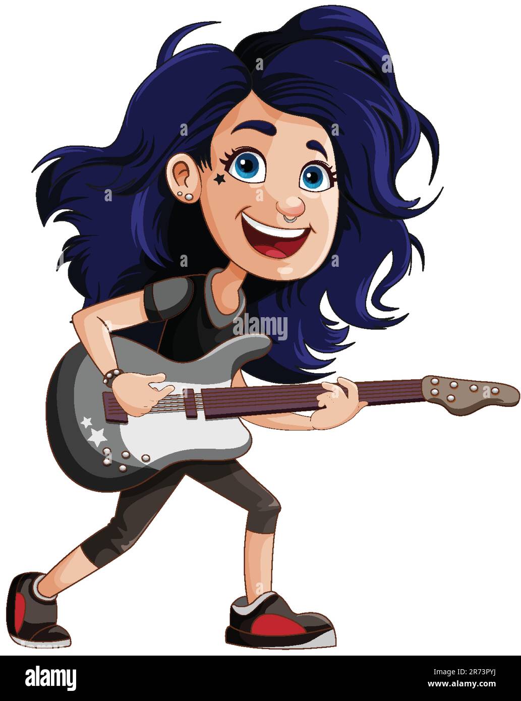Female rock musician playing bass illustration Stock Vector Image & Art ...