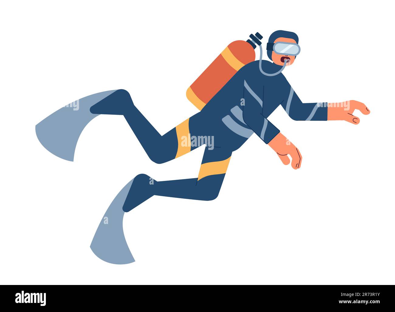 Male scuba diver swimming underwater semi flat colorful vector ...