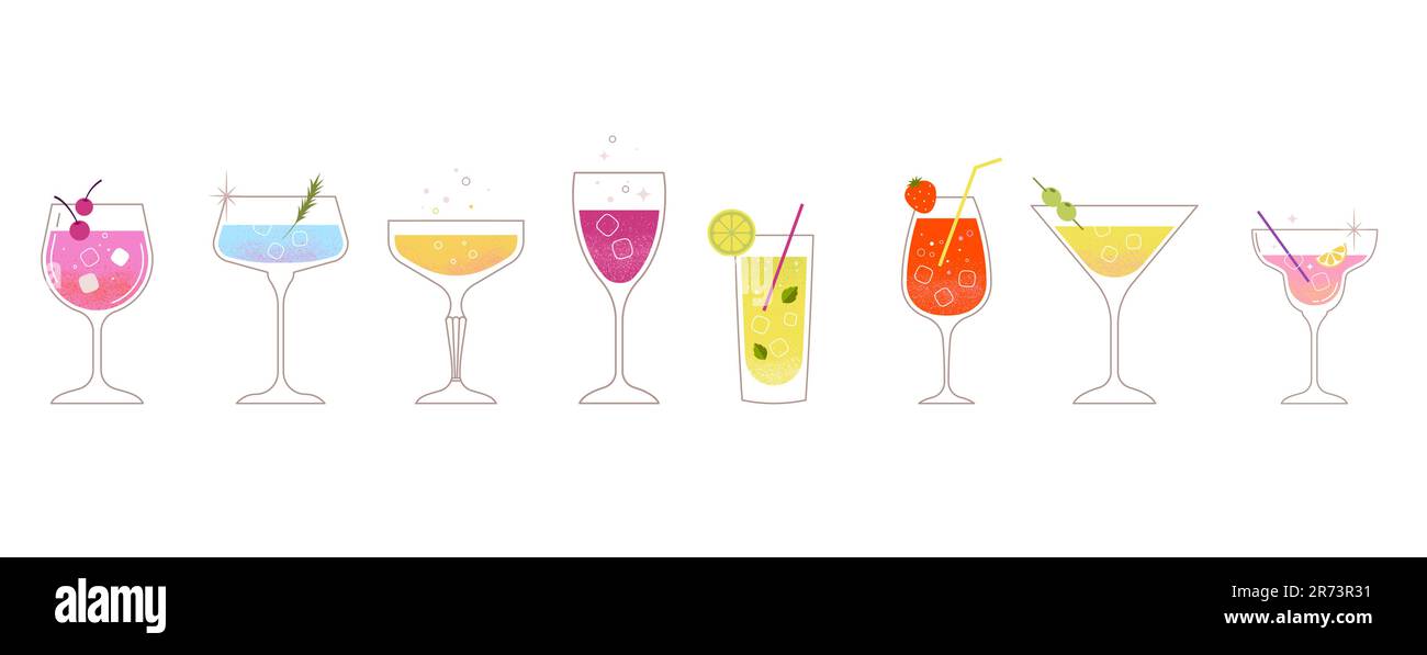 Modern flat summer cocktails collection. Colorful background with ...
