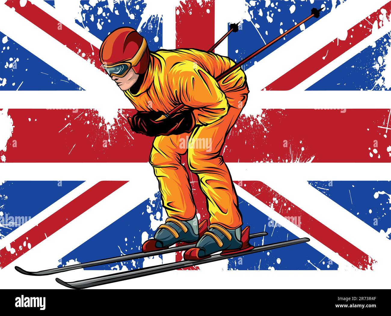 Vector illustration of skiing man colored draw Stock Vector Image & Art ...