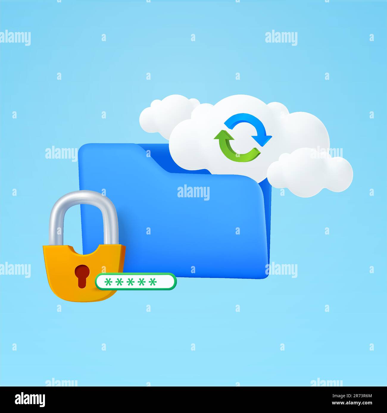3d folder with cloud, sync icon, secured lock, password input, isolated ...