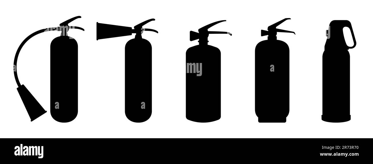 Fire extinguisher icons set. Fire extinguisher black icons. Vector ...