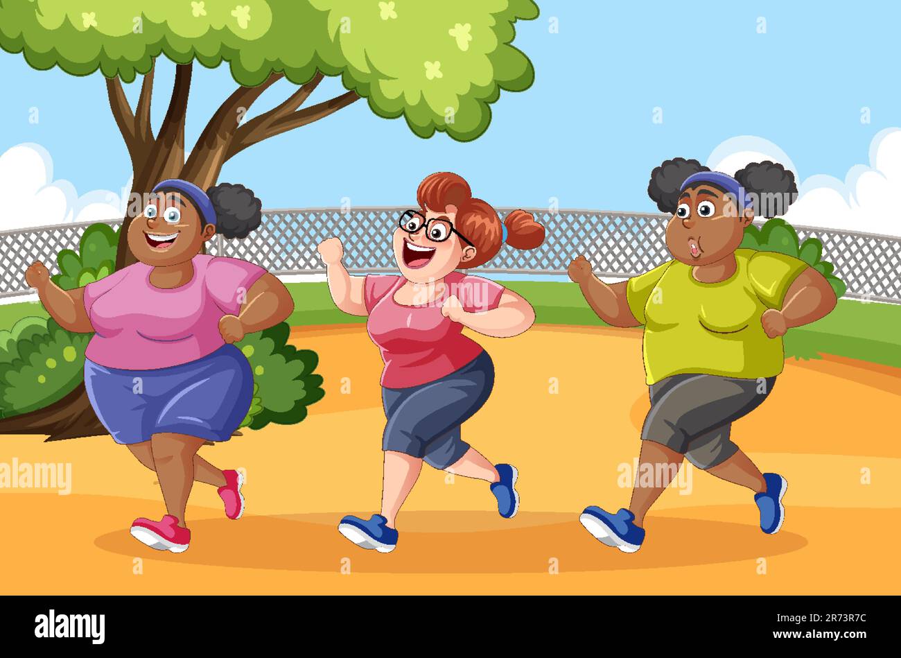 Group of middle age woman jogging in the park illustration Stock Vector ...
