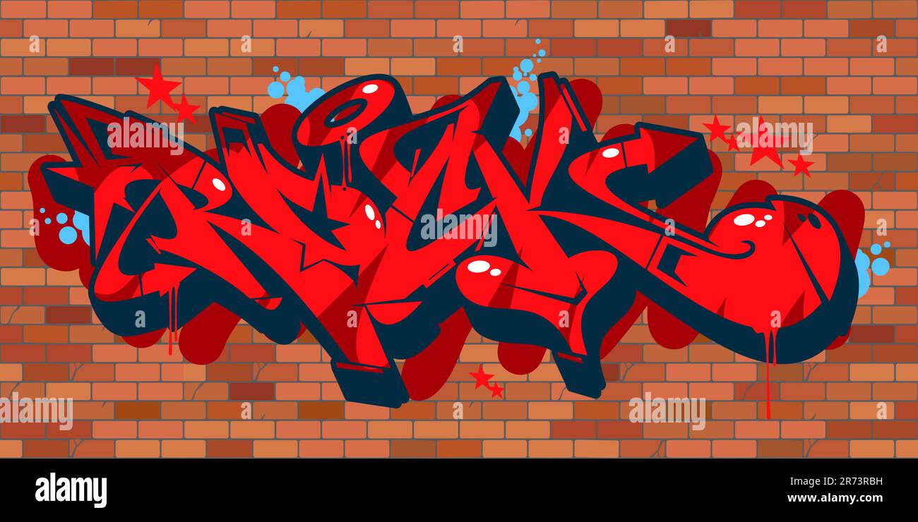 Abstract Colorful Urban Brick Wall With Graffiti Street Art Word Rock ...