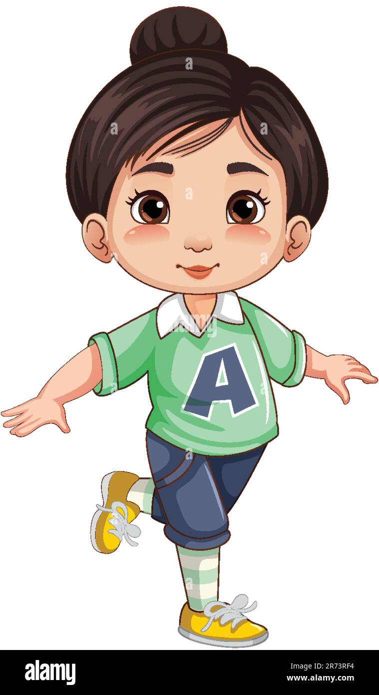 Cute Asian girl cartoon character illustration Stock Vector Image & Art ...