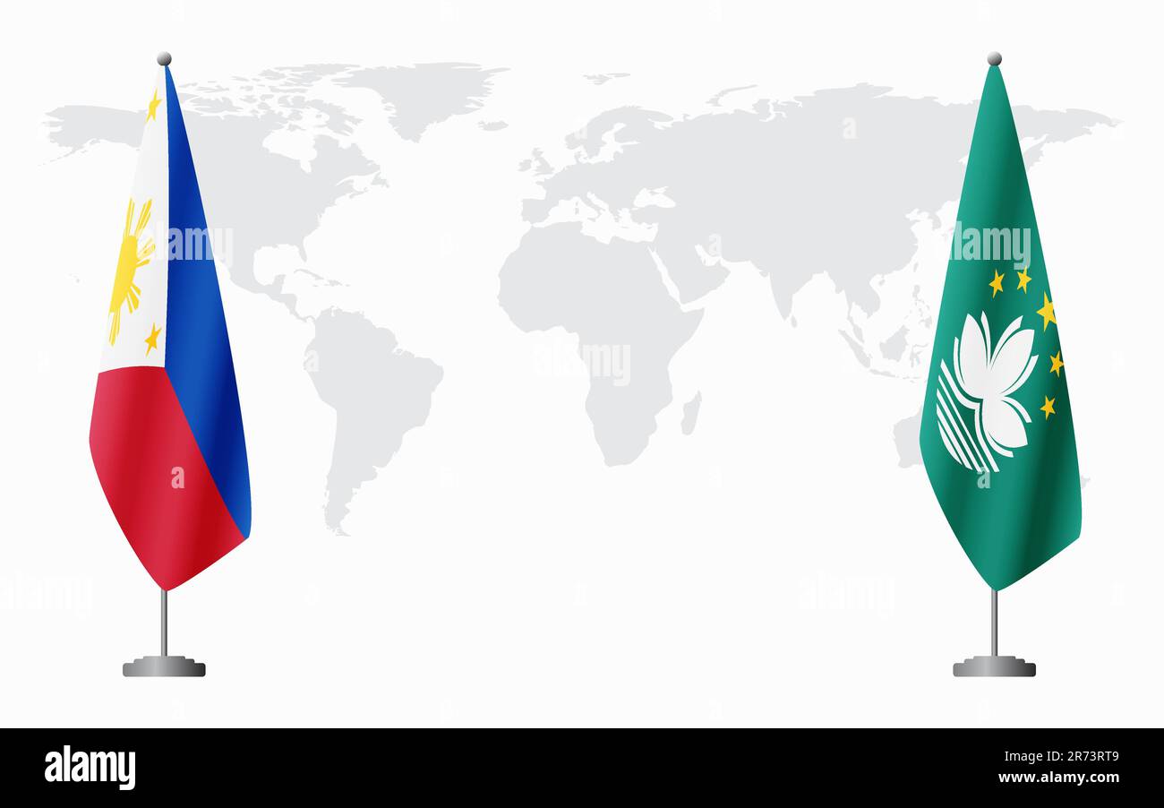 Philippines and Macau flags for official meeting against background of ...