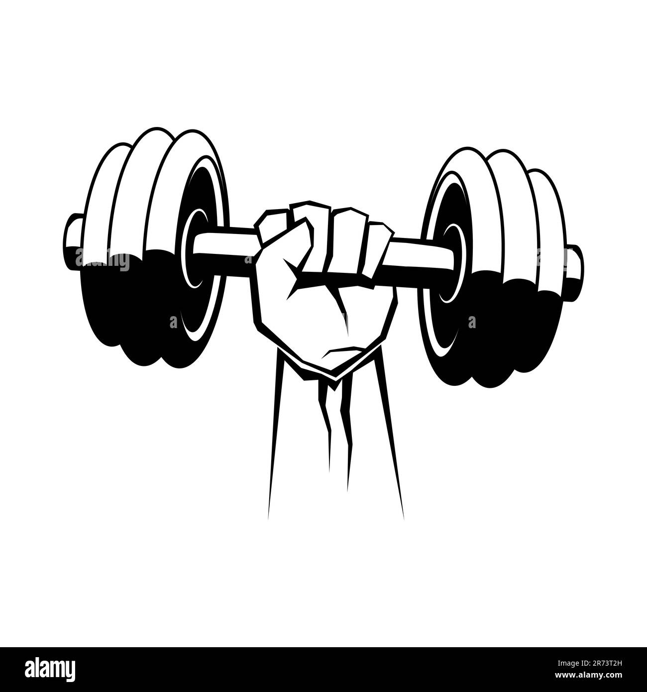 Hand holding dumbbell. Fist with dumbbell. Hand grasping dumbbell. Fitness logo design. Vector ...