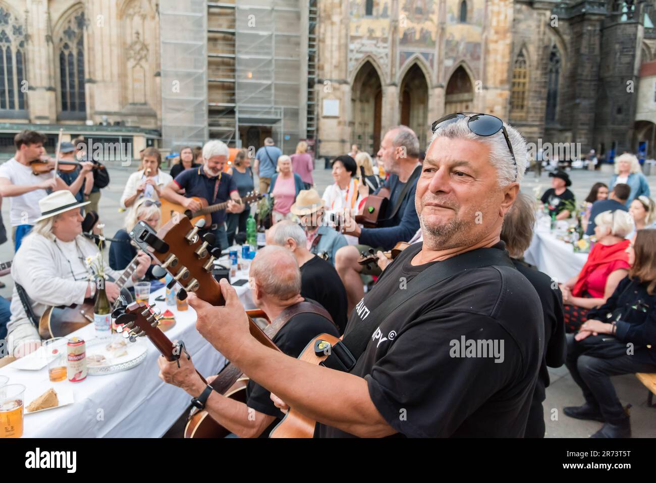 Prague, Czech Republic. 12th June, 2023. Revelers play music ...