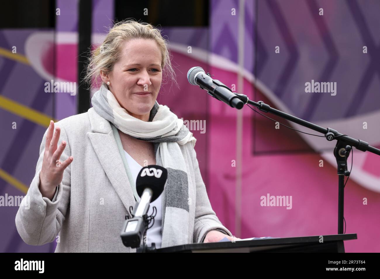 Yarra Trams CEO Carla Purcell speaks to media during the unveiling of a ...