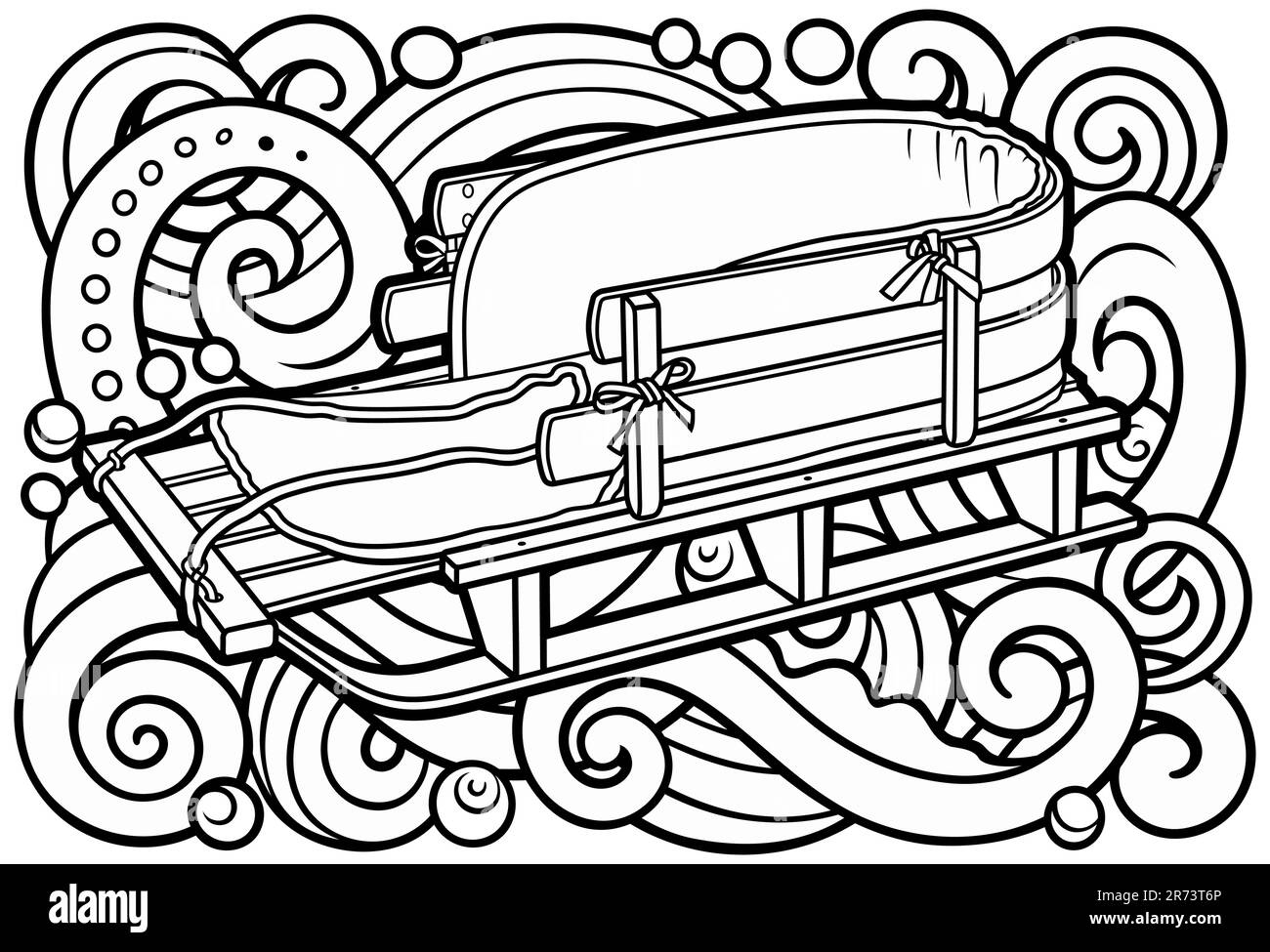Cartoon cute doodle hand drawn sled illustration. Winter amusement ...