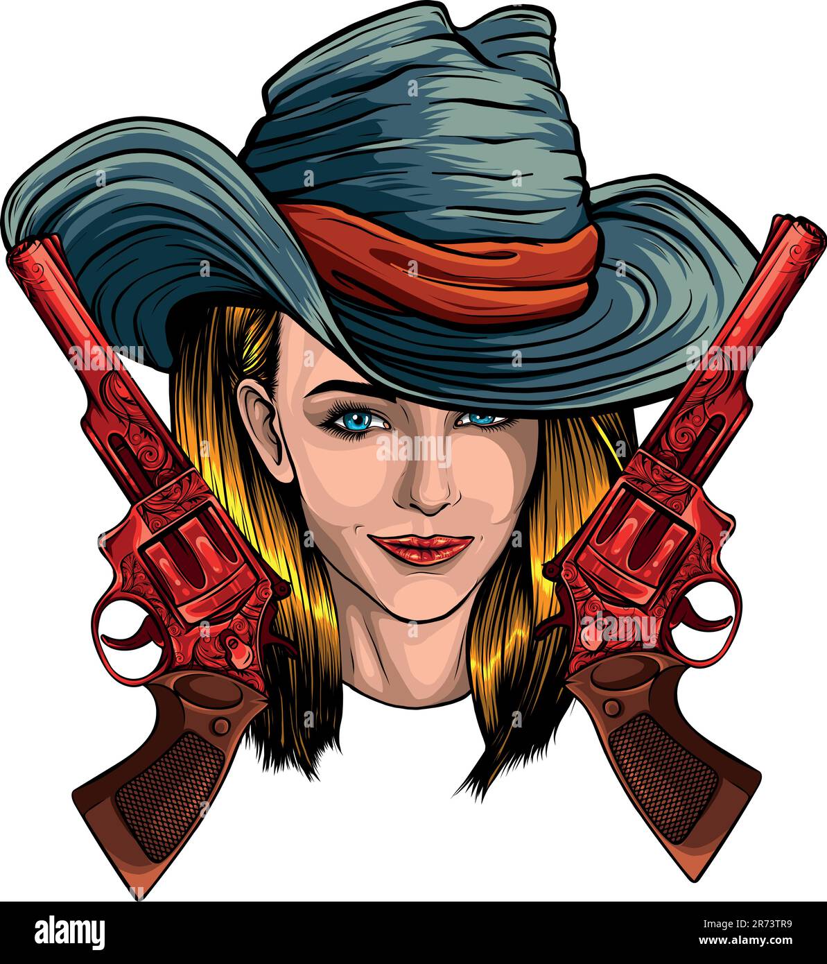 Cowboy girl face with hat Vector Illustration draw Stock Vector Image ...