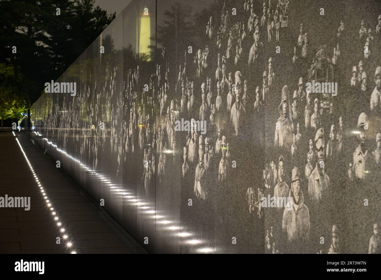 The Korean Veterans War Memorial after dark in Washington DC Stock ...