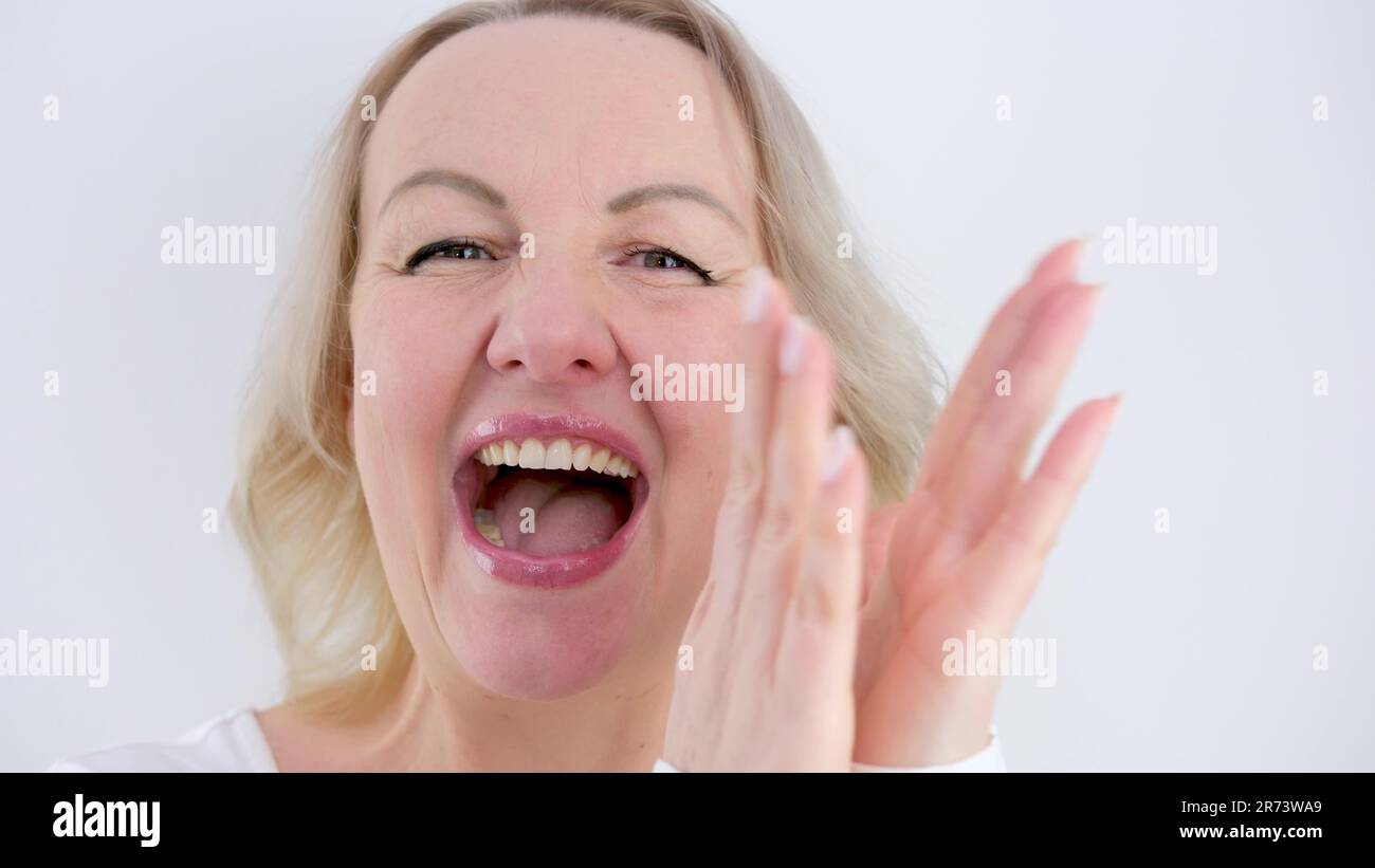 Female Hands Clapping their Hands on Empty Isolated Green Chroma Key ...