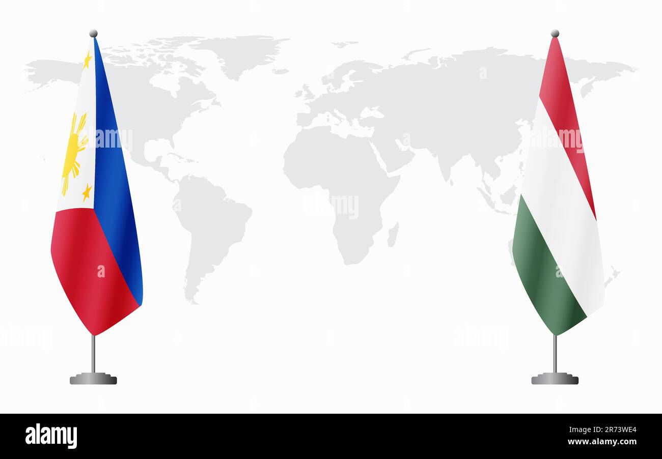 Philippines and Hungary flags for official meeting against background ...
