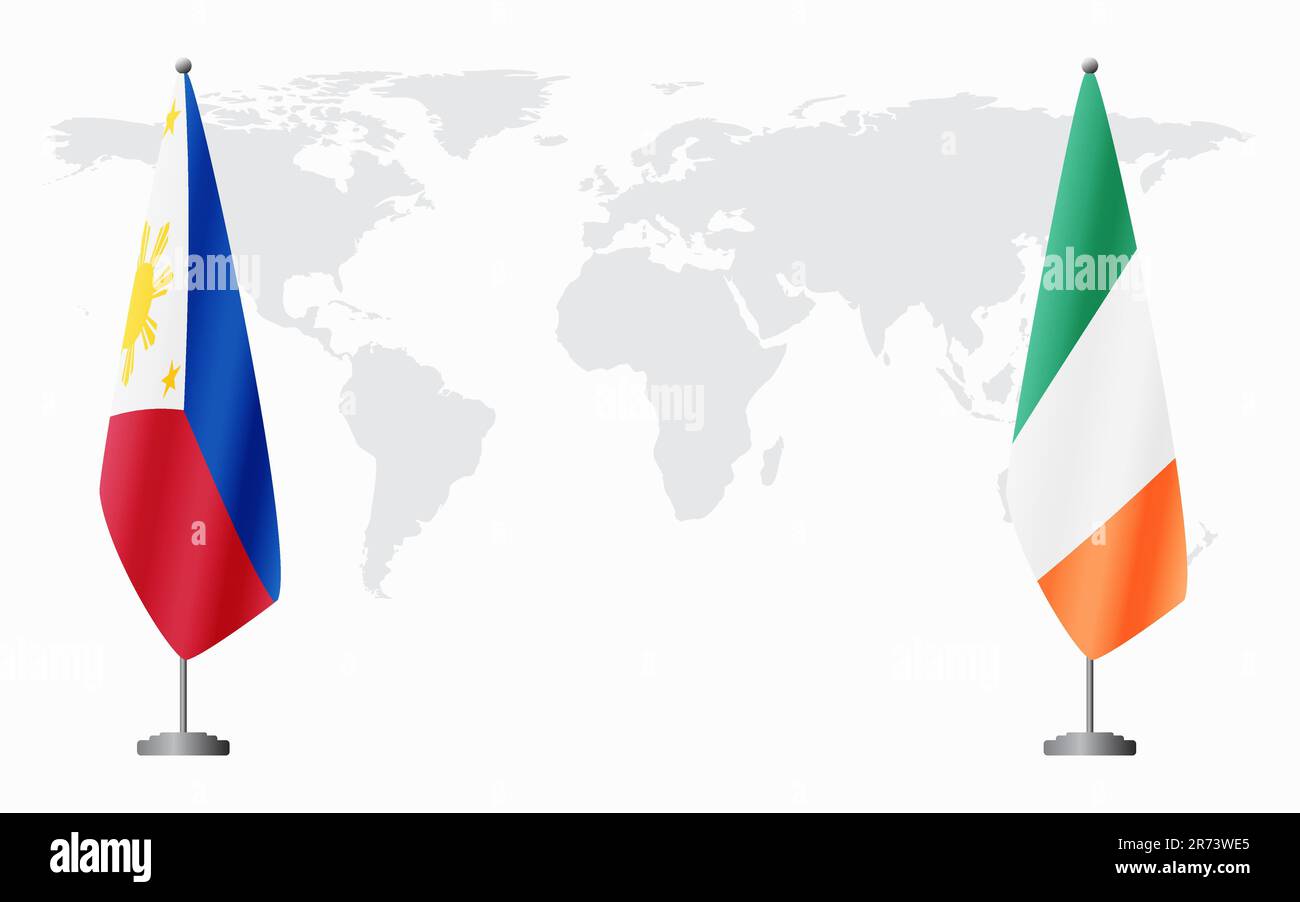 Philippines and Ireland flags for official meeting against background ...