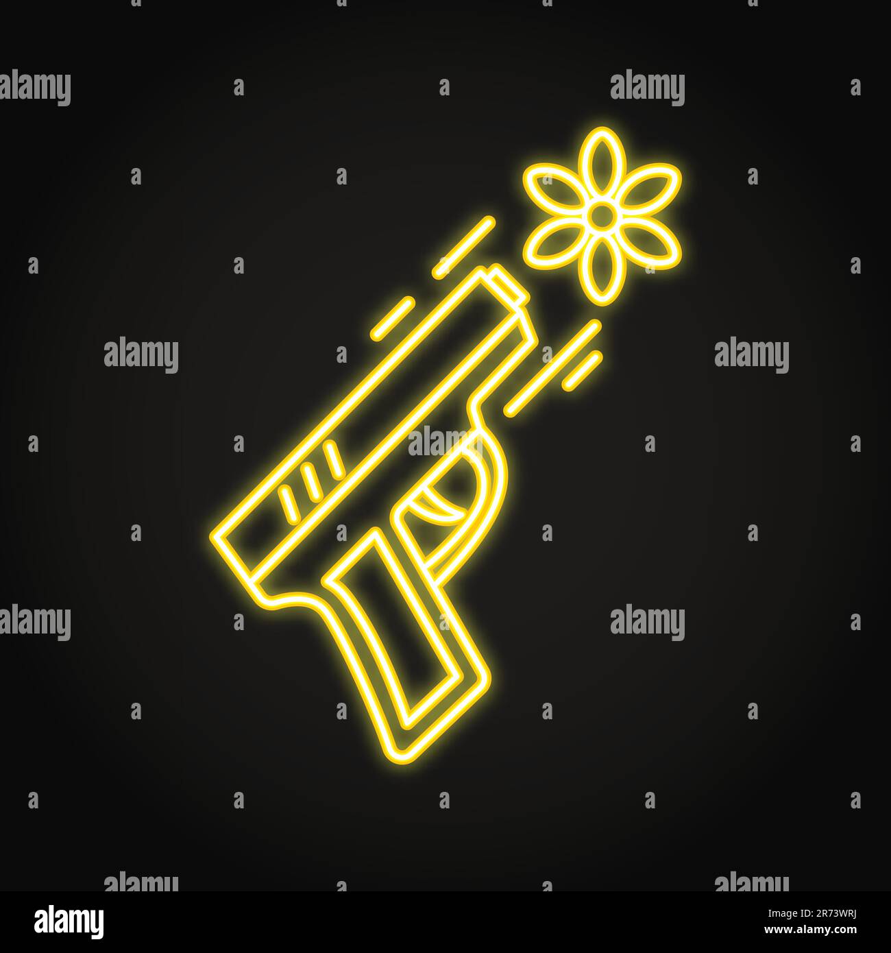 Gun shooting flower neon icon. Pistol with floral, peace symbol. Vector ...