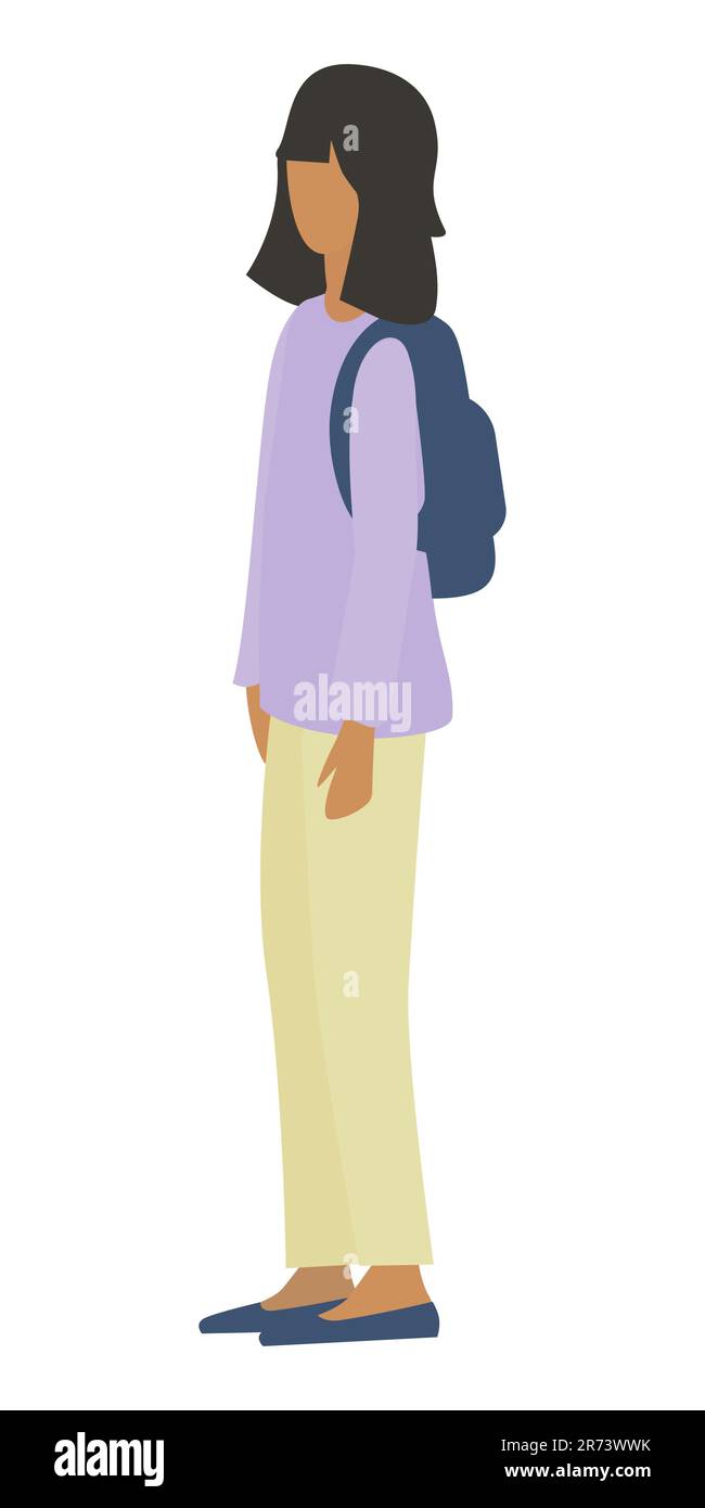 Teenager portrait full height Girl faceless illustration Side view ...