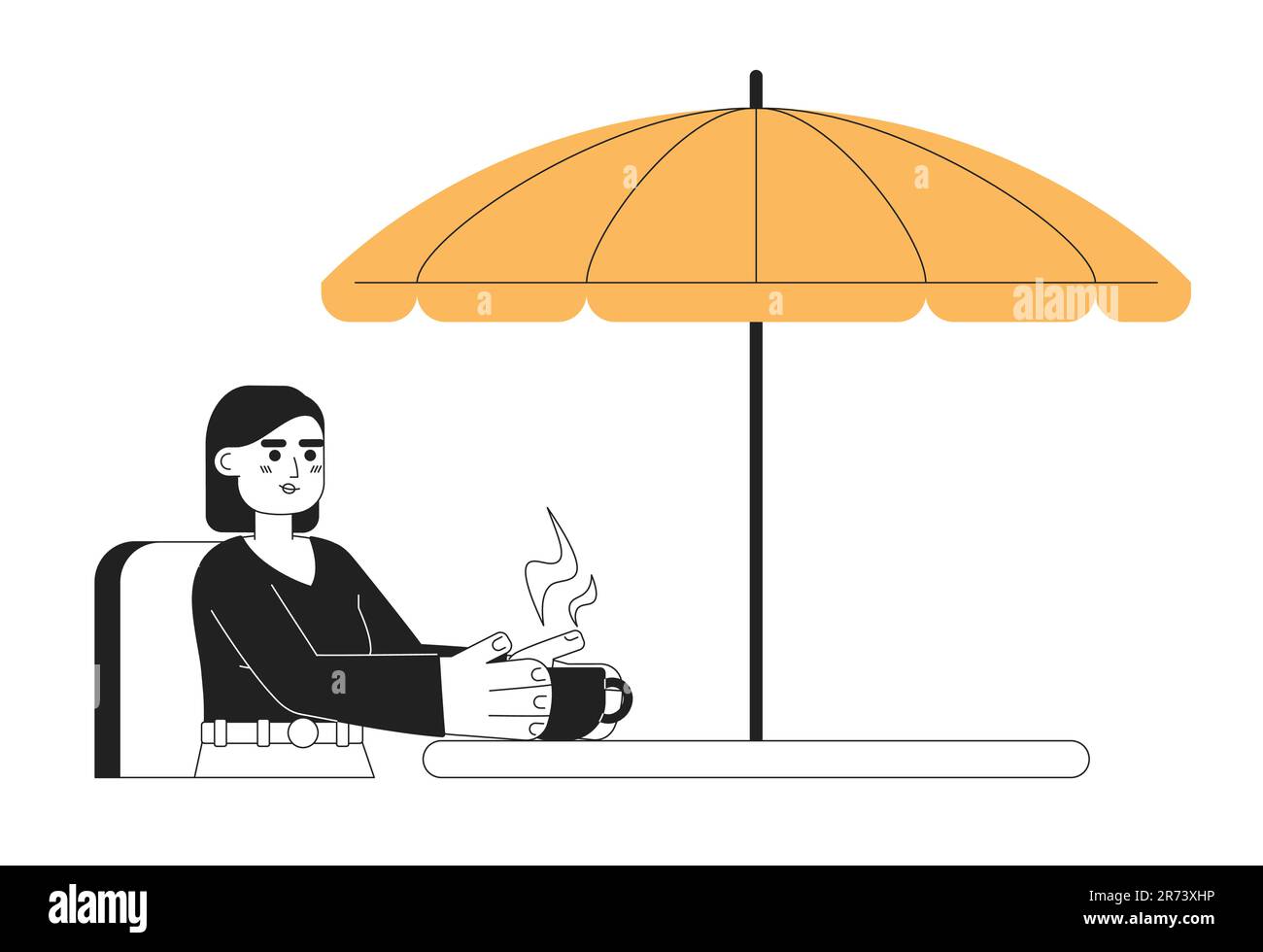 Pretty woman sitting outside with coffee cup flat vector cartoon ...