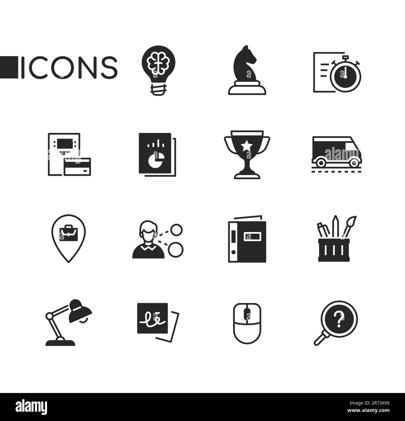 Intellectual work and stationery - set of line design style icons Stock ...