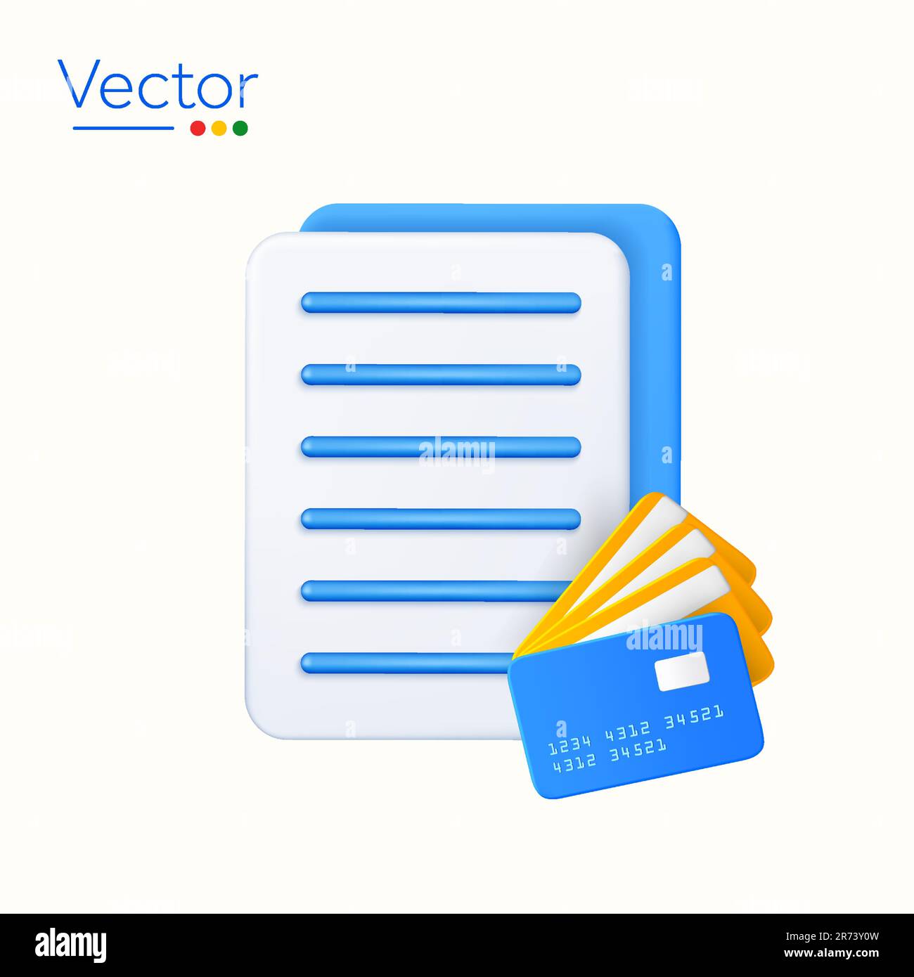 3d document, bills, contract with banking credit cards, isolated on ...