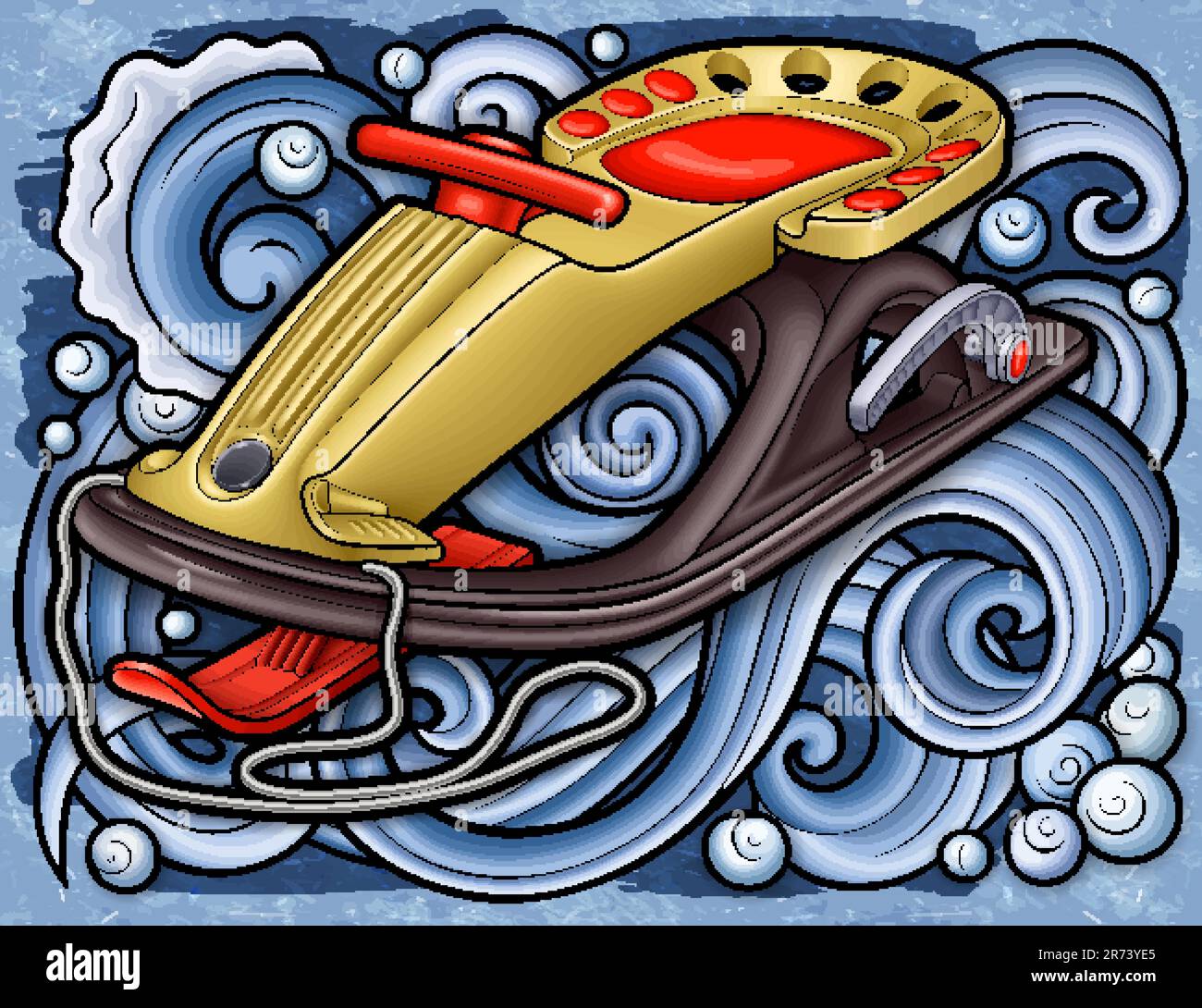 Cartoon cute doodle hand drawn sled illustration. Winter amusement ...