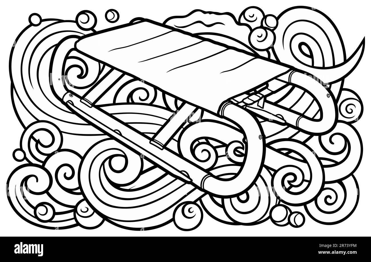 Cartoon cute doodle hand drawn sled illustration. Winter amusement ...