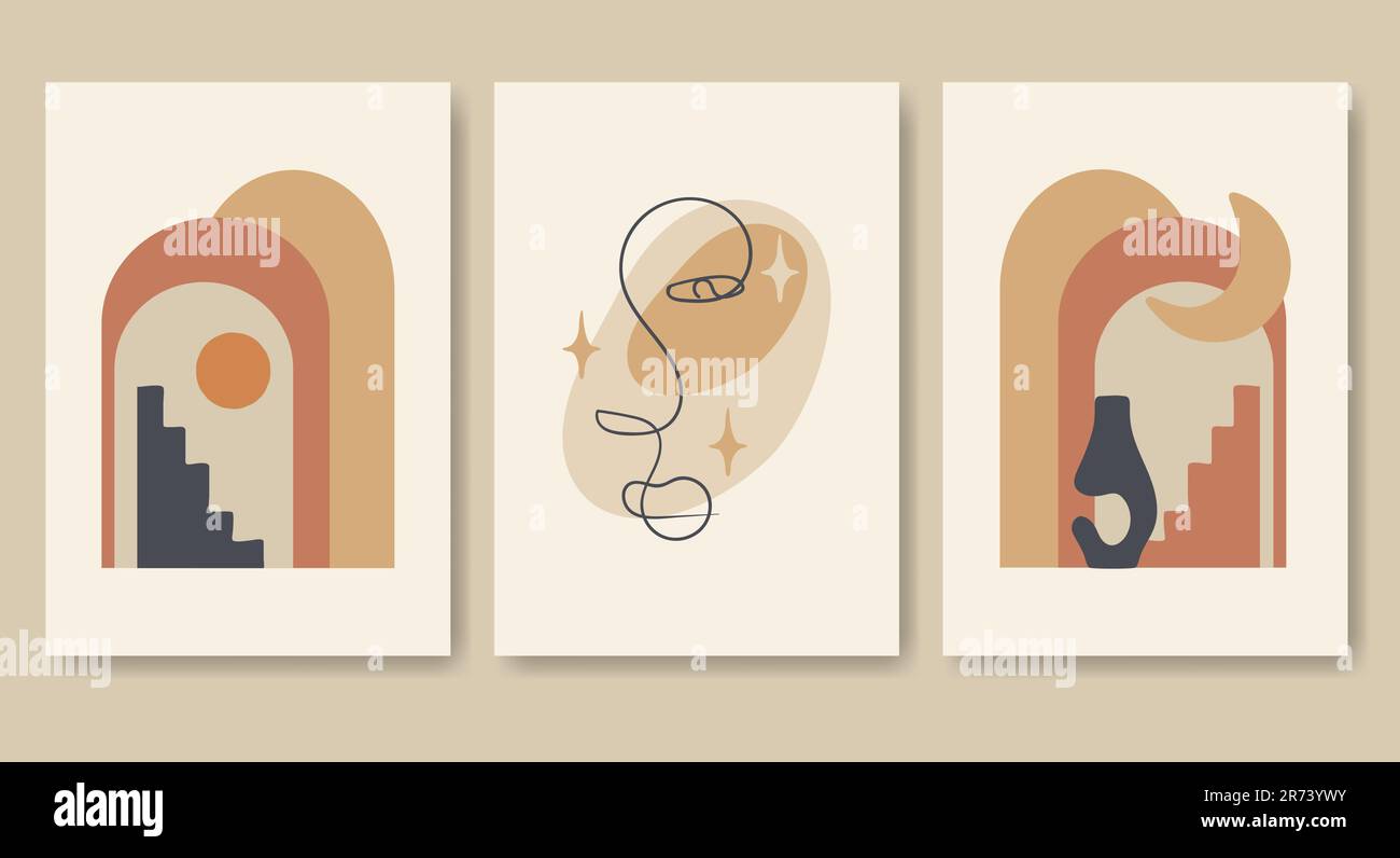 Creative minimalist linear abstract art poster set. Modern aesthetic ...