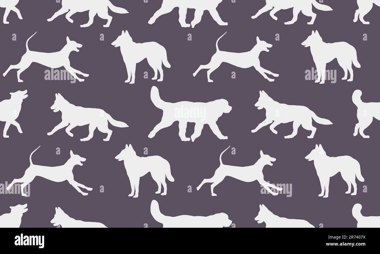 Silhouette dogs different breeds in various poses. Endless texture ...
