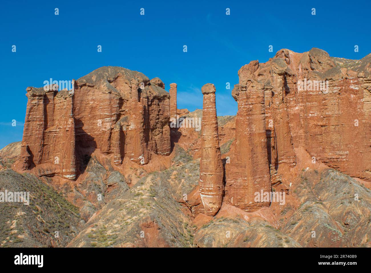 A window to the world landform at Binggou Danxia National Geopark in ...