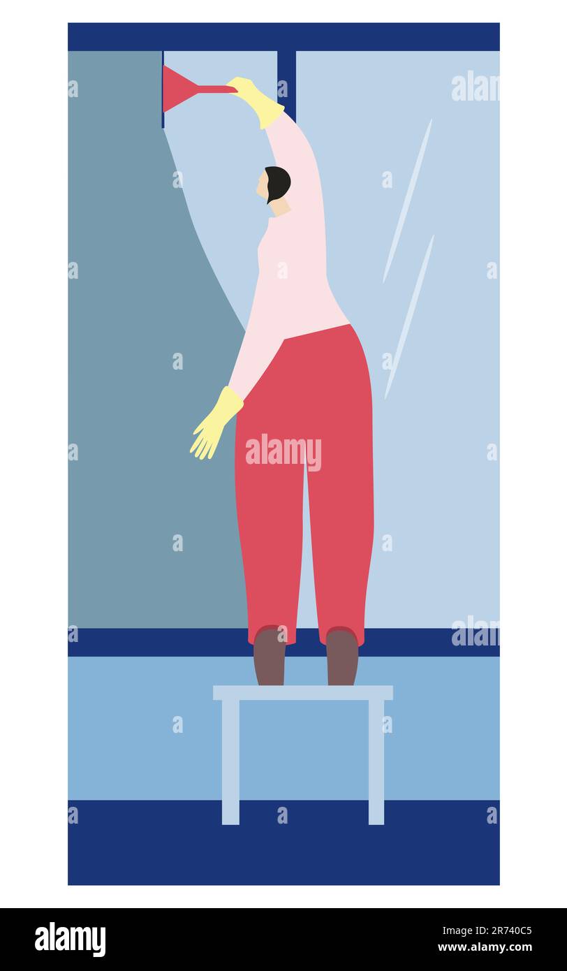 Cleaner washing window with cleaning tool Vector illustration Isolated ...