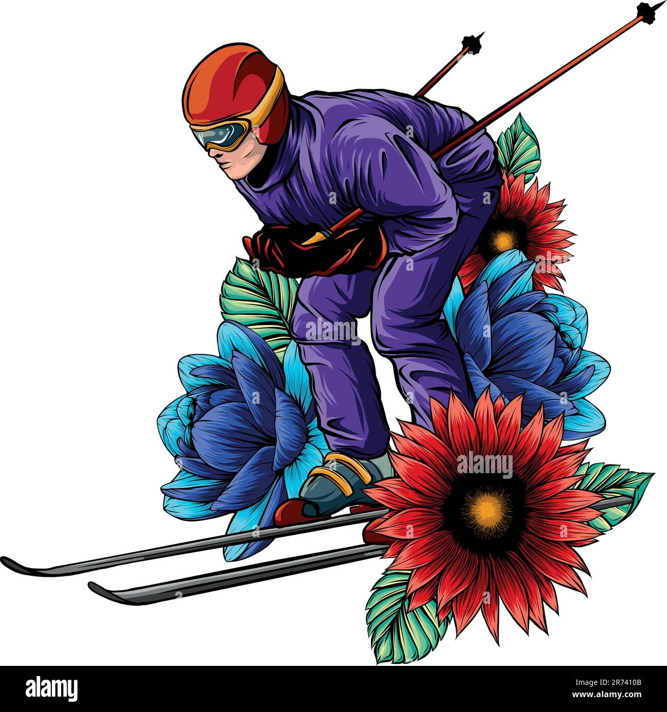 Vector illustration of skiing man colored draw Stock Vector Image & Art ...