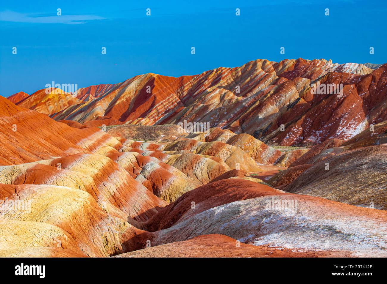 Rainbow mountains with blue sky in China at Zhangye Danxia geological ...