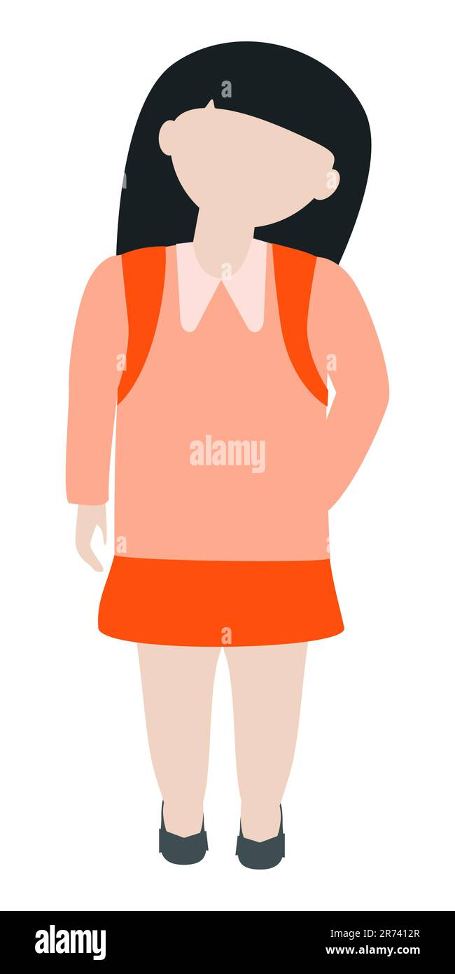 Teenager portrait full height Girl faceless illustration Front view ...