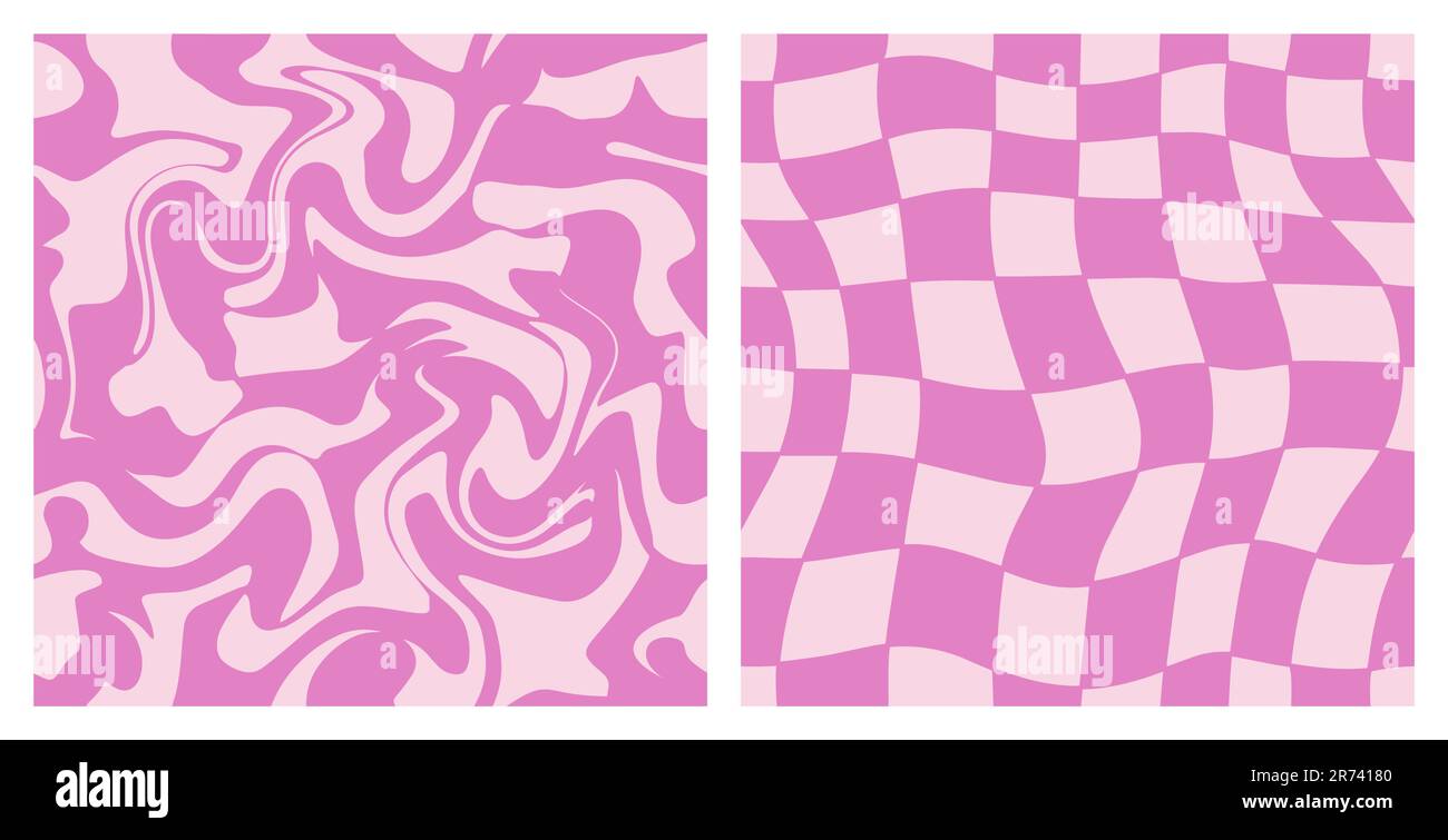 1970 Trippy Grid and Wavy Swirl Seamless Pattern Pack in Pink Color ...